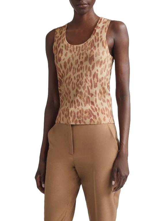 ST. JOHN ST. JOHN Fine Gauge Leopard Print Wool Blend Sweater Vest